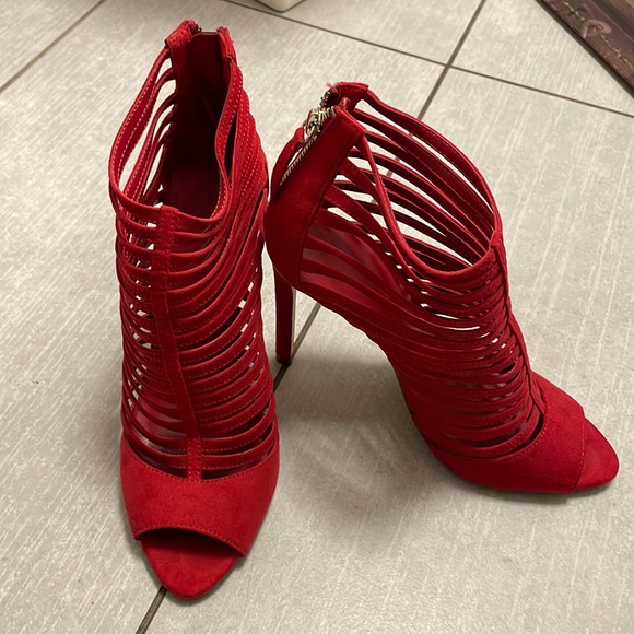 Zara | Shoes | Zara Red Open Toe Heels Size 37 | Poshmark